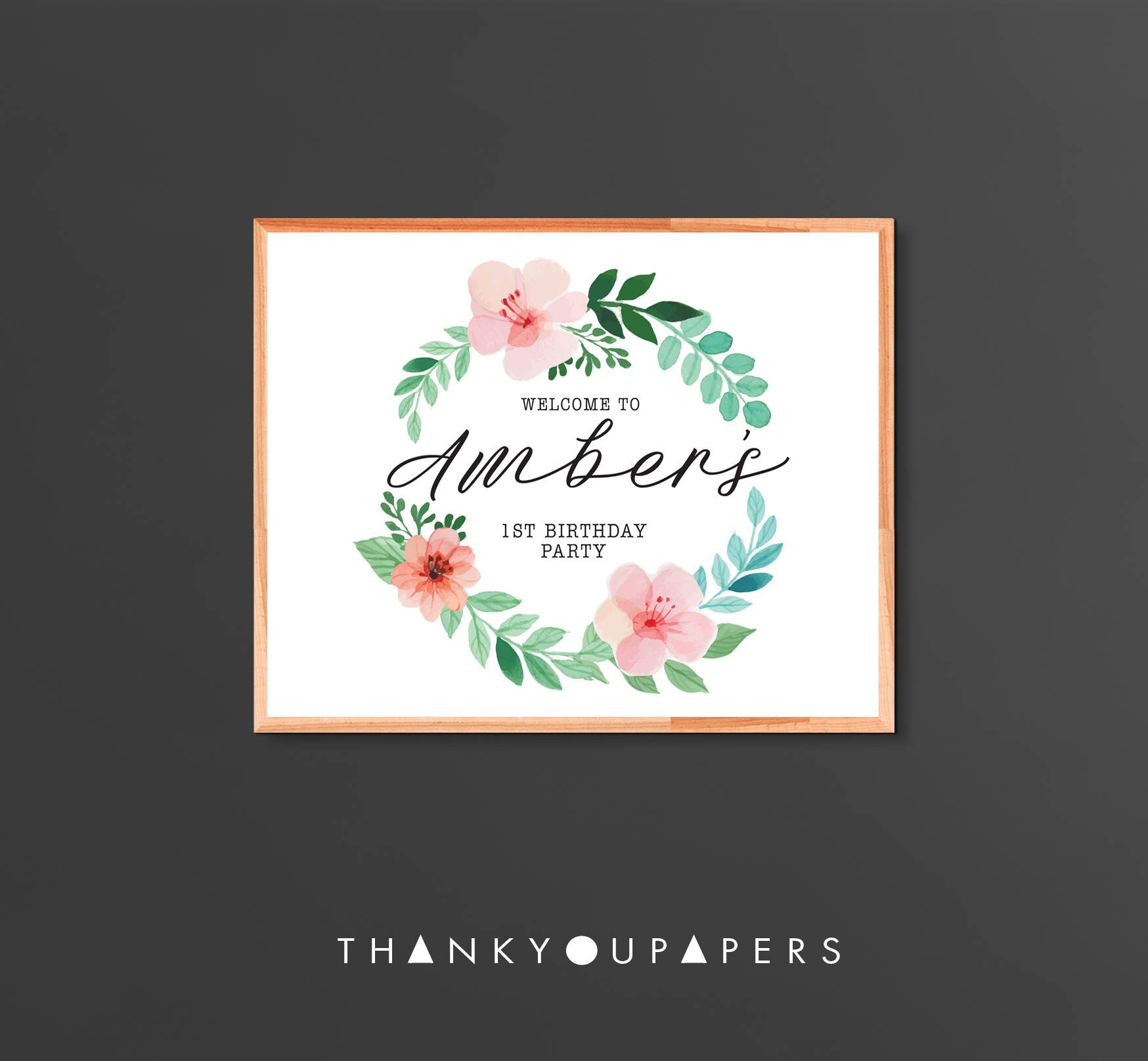 Custom Floral Sign Botanical Pink Floral Greenery Watercolor | Etsy