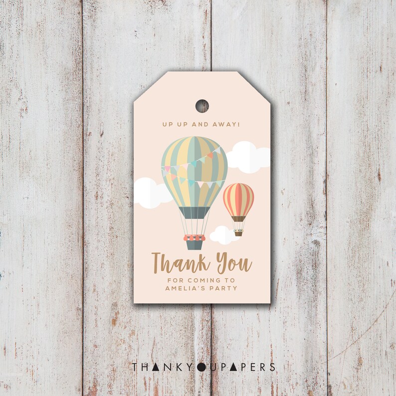 Hot Air Balloon Tag Hot Air Balloon Thank You Tag Birthday - Etsy