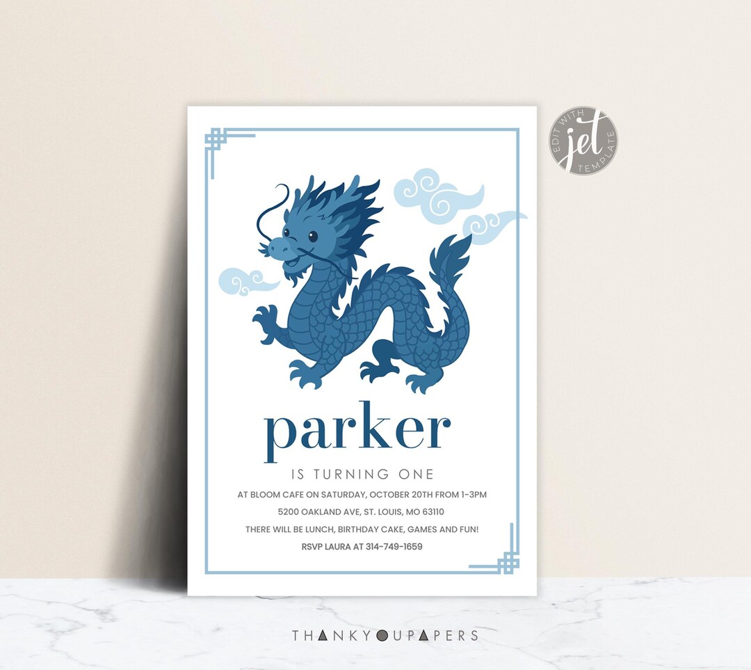 Blue Dragon First Birthday Invitation: Korean Doljanchi, Zhuazhou ...