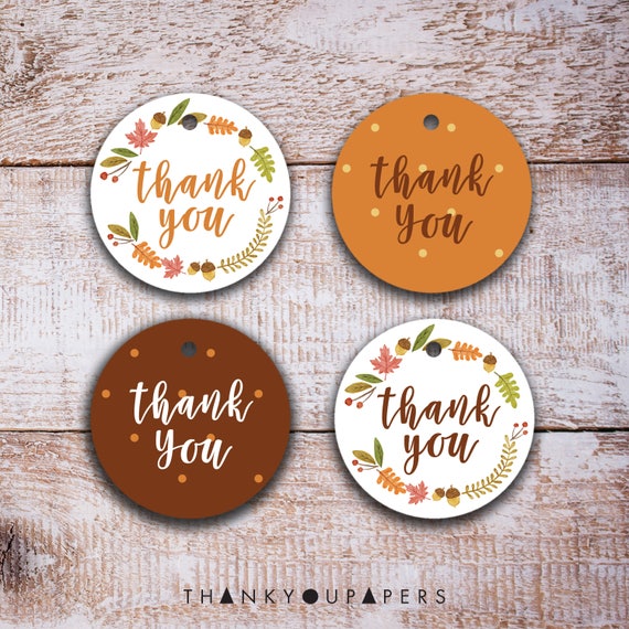 Fall Thank You Tag Printable Favor Tag Botanical Wreath Poka | Etsy