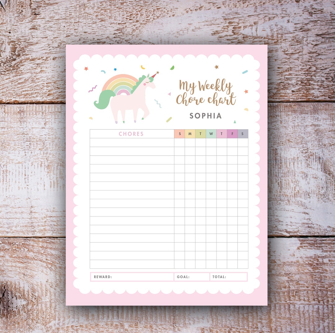 Kids Unicorn Chore Chart Behavior Chart Unicorn Girl Cute Kids Editable ...