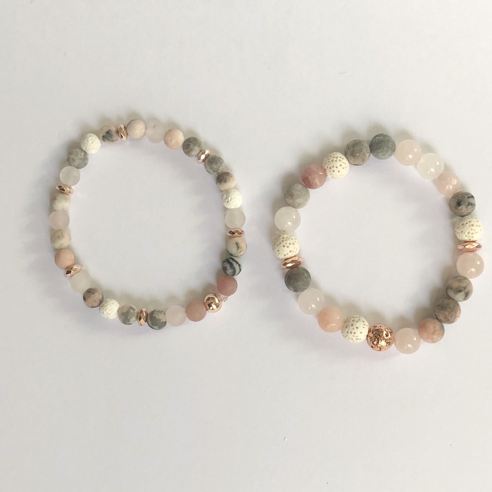 Pink Zebra Jasper and Rose Quartz Crystal Beaded Bracelet in Gold, Rose ...