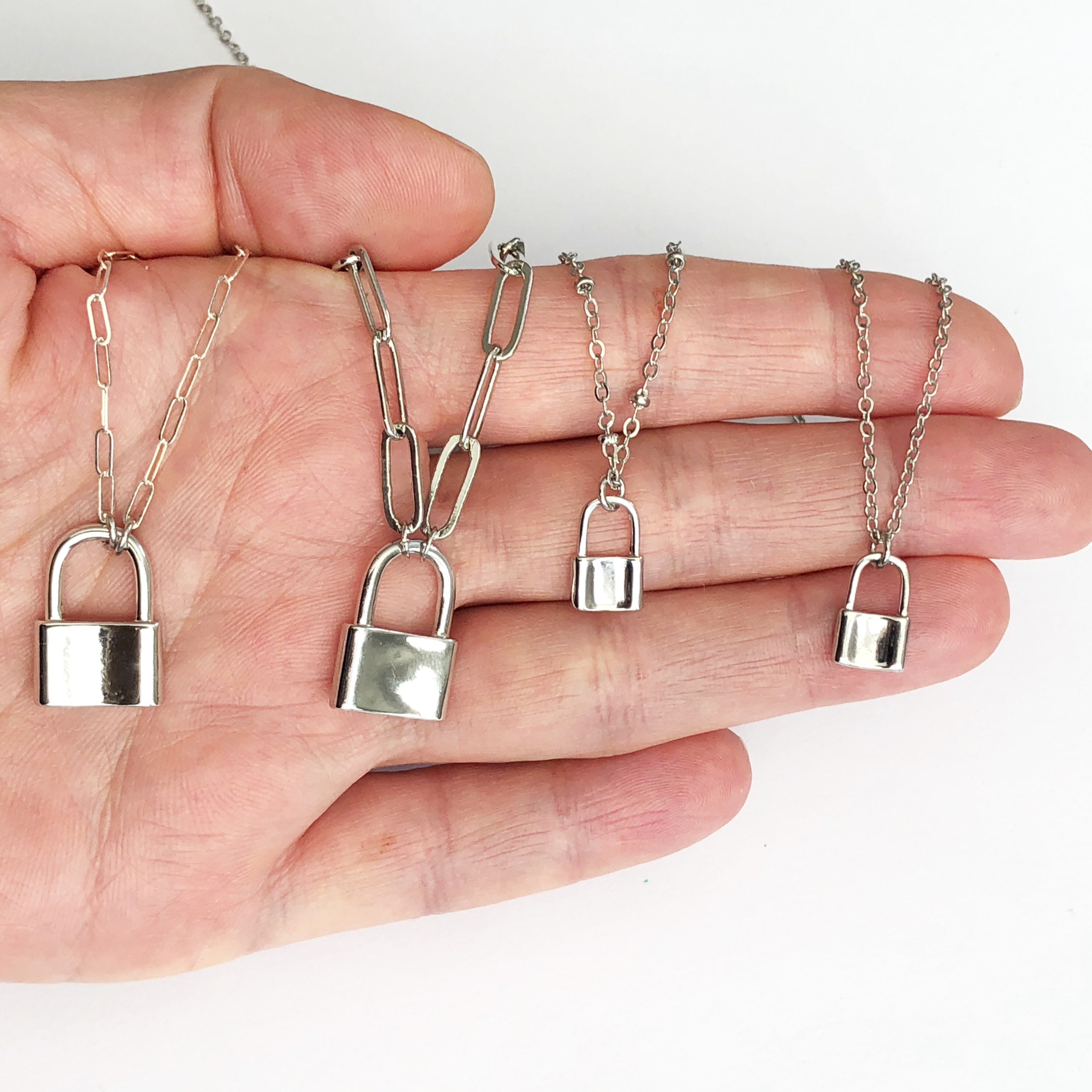 STERLING SILVER PAPERCLIP Chain Padlock Necklace, Minimalist Necklace ...