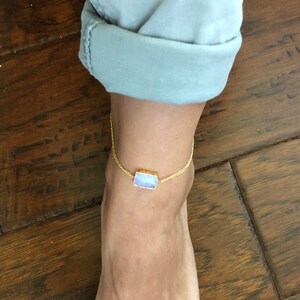 Personalized Moonstone Bracelet, Boho Chic Moonstone Slice Bracelet, Double Chain Gold Bracelet ...