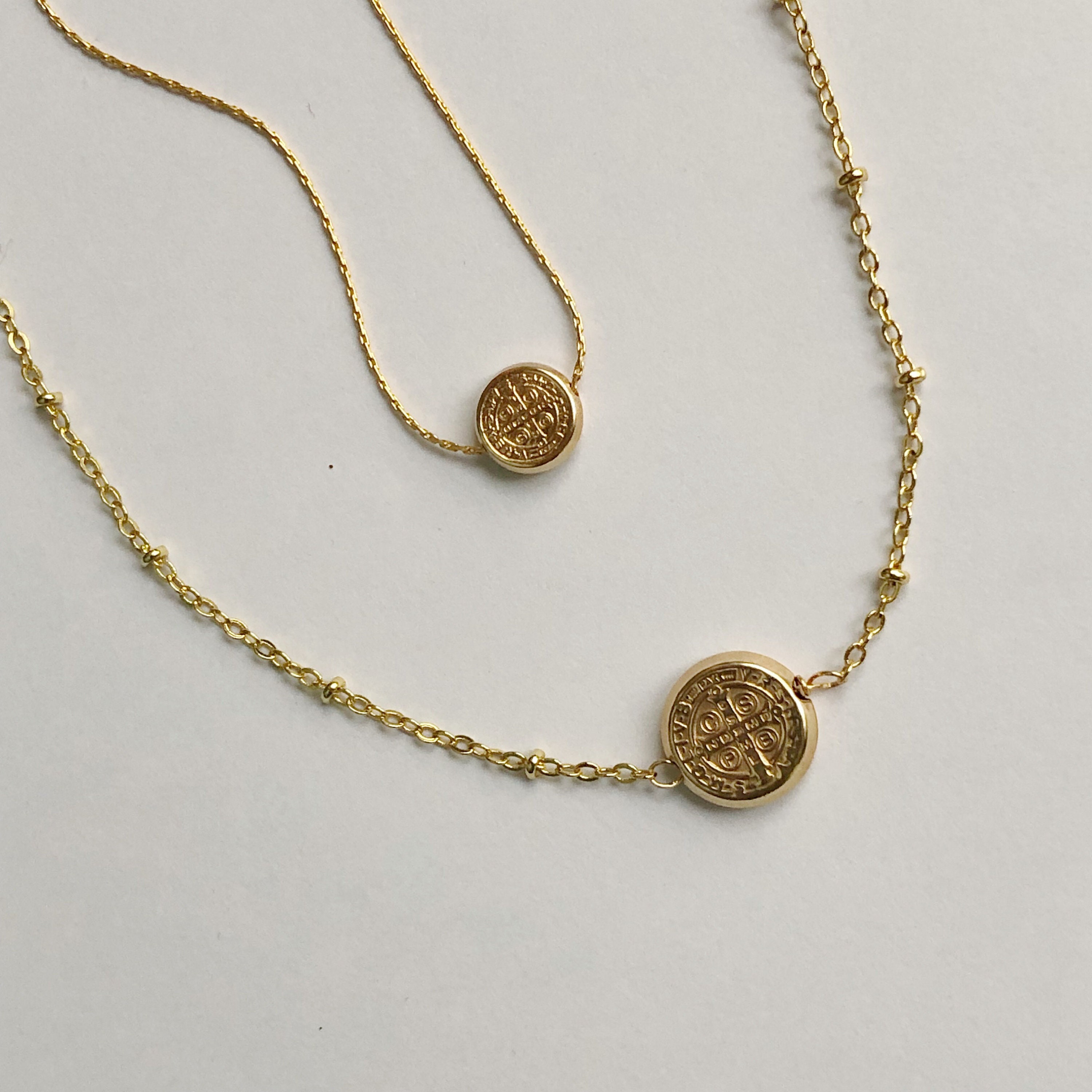 GOLD FILLED Saint Benedict Coin Necklace Double Sided St - Etsy