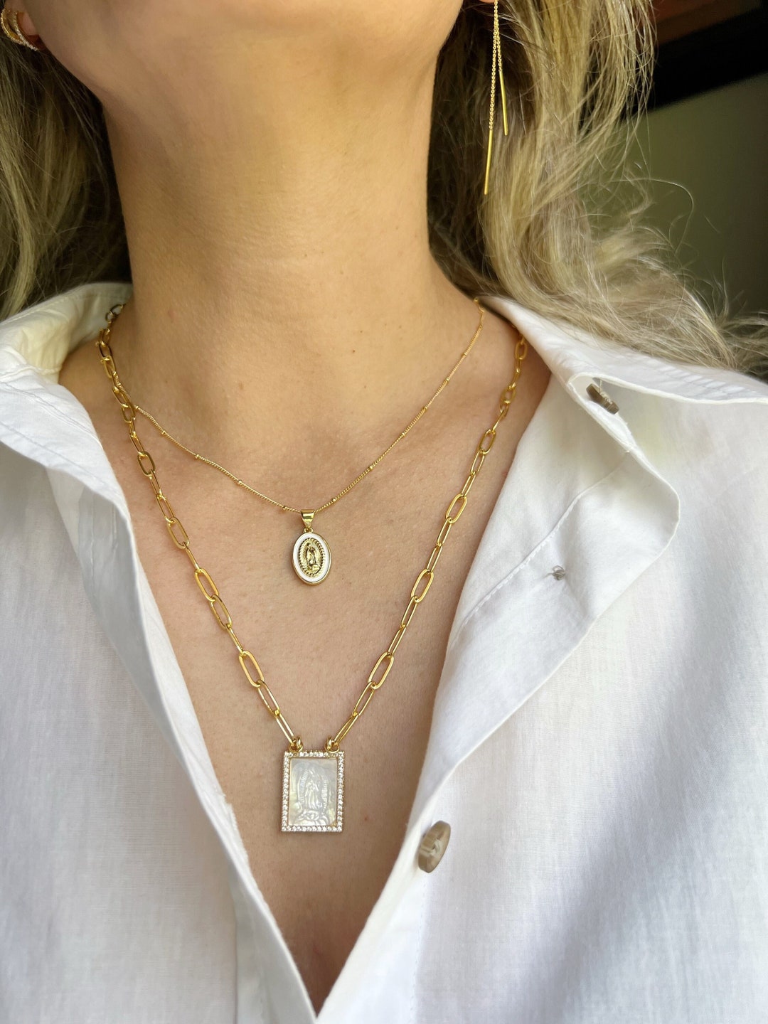 GOLD FILLED Virgin Mary Necklace • Miraculous Medal Necklace • Blessed ...