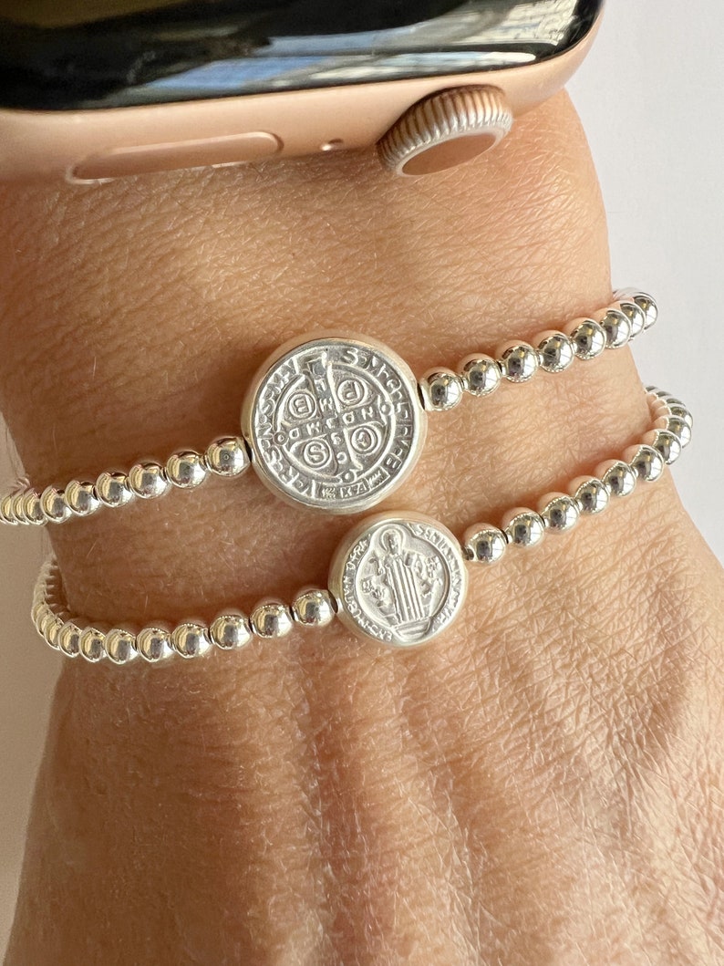SILVER Saint Benedict Coin Bracelet • Double Sided St Benedict and ...