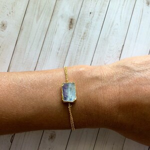 Personalized Moonstone Bracelet, Boho Chic Moonstone Slice Bracelet, Double Chain Gold Bracelet ...