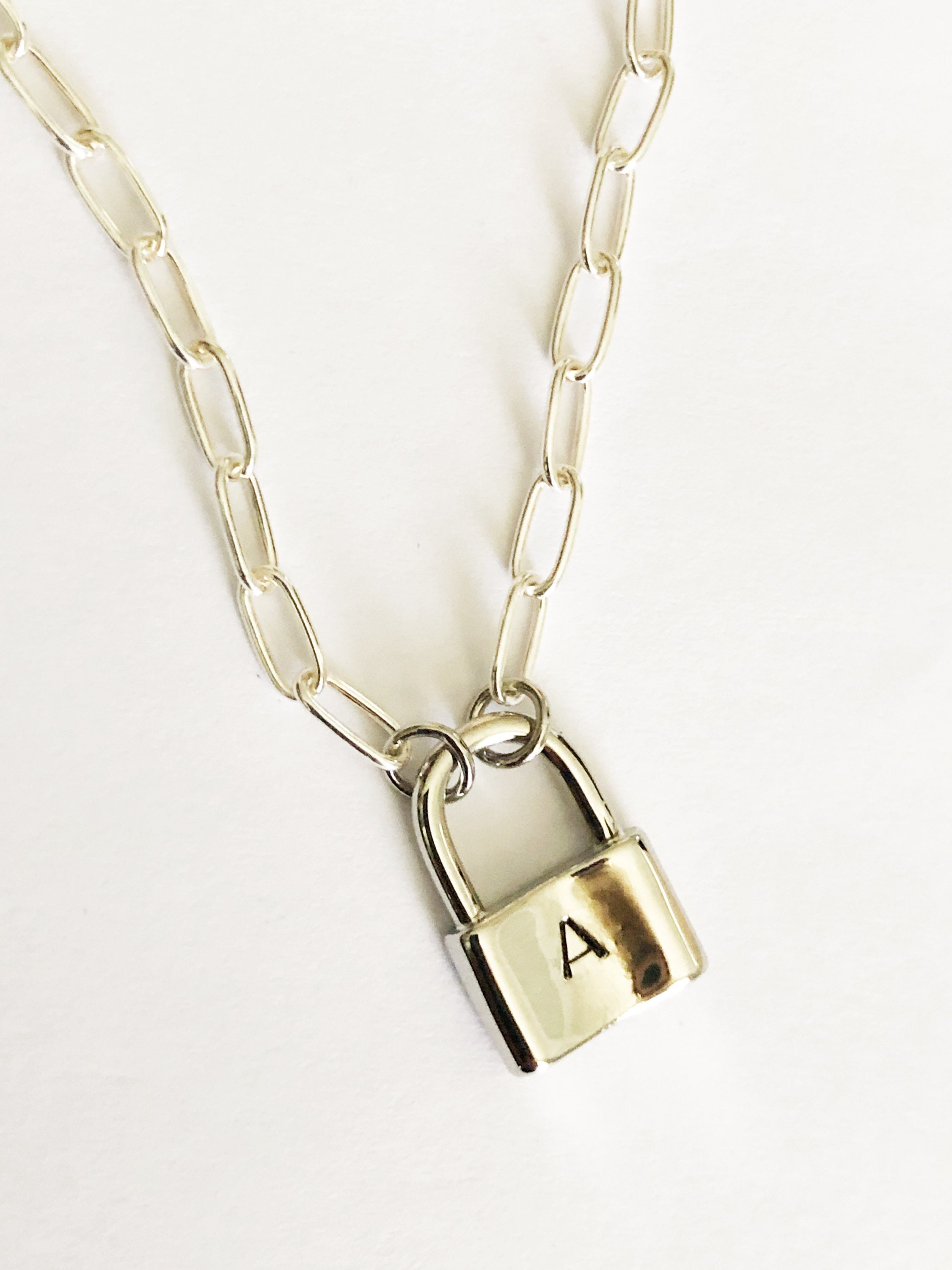 Personalized STERLING SILVER PAPERCLIP Chain Padlock Necklace - Etsy