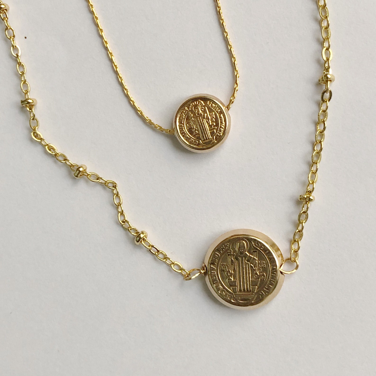 STERLING SILVER Saint Benedict Coin Necklace • Double Sided St Benedict ...