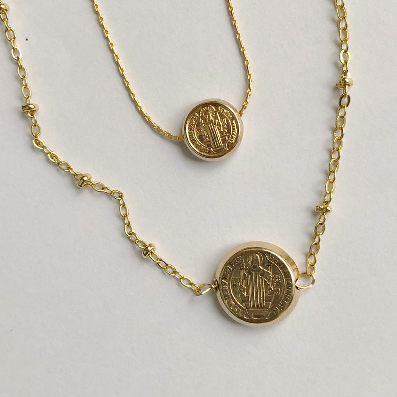 GOLD FILLED Saint Benedict Coin Necklace Double Sided St - Etsy