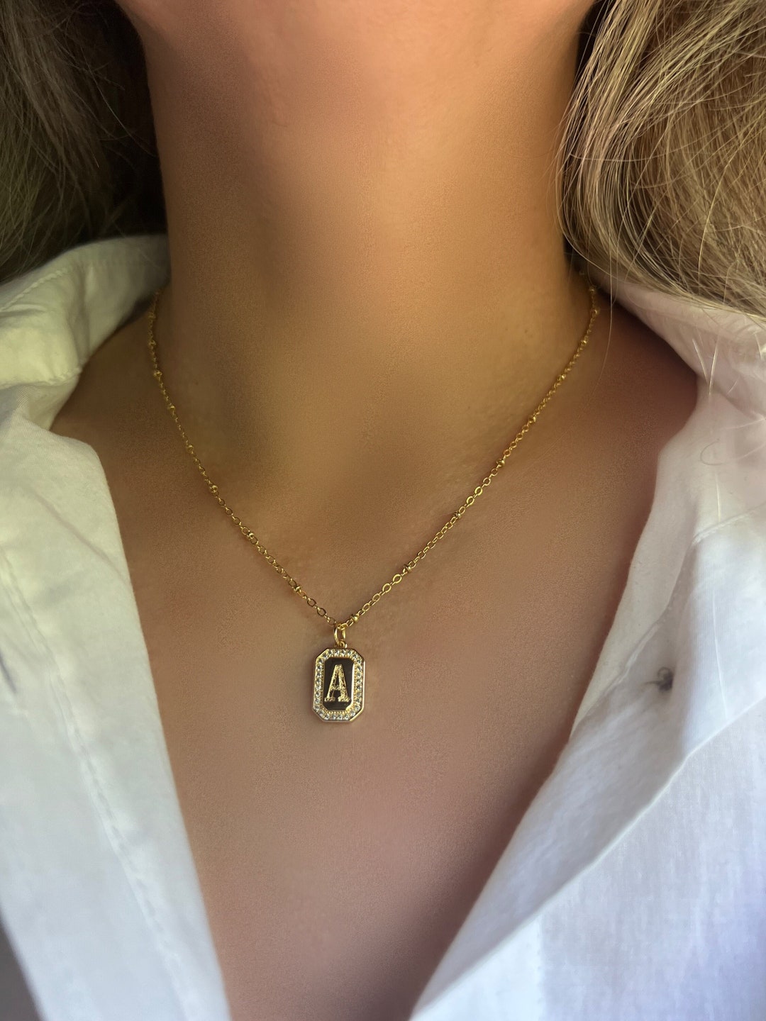 GOLD FILLED Letter Necklace • Gold Square Initial Pendant Necklace ...