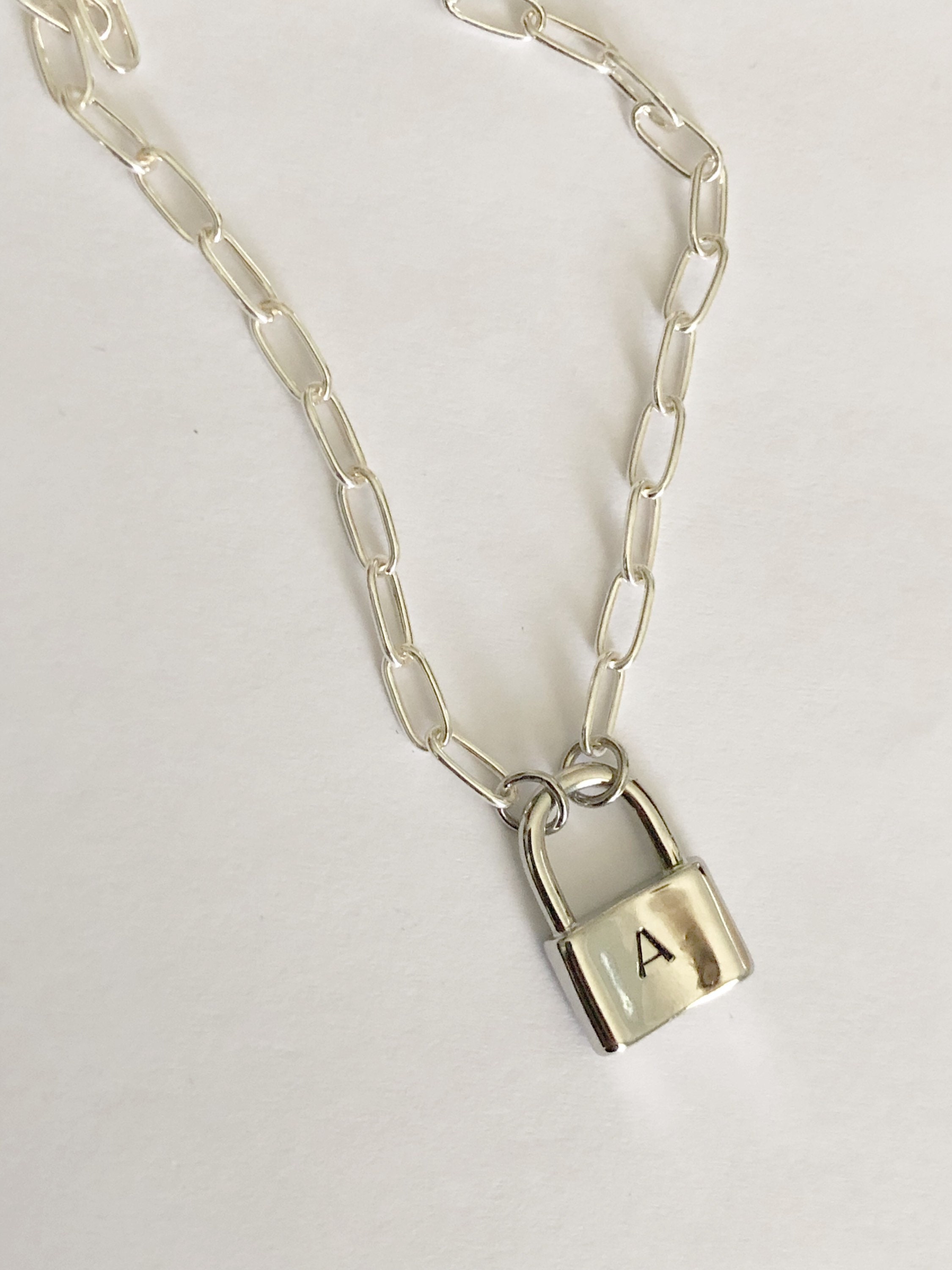 Personalized STERLING SILVER PAPERCLIP Chain Padlock Necklace - Etsy