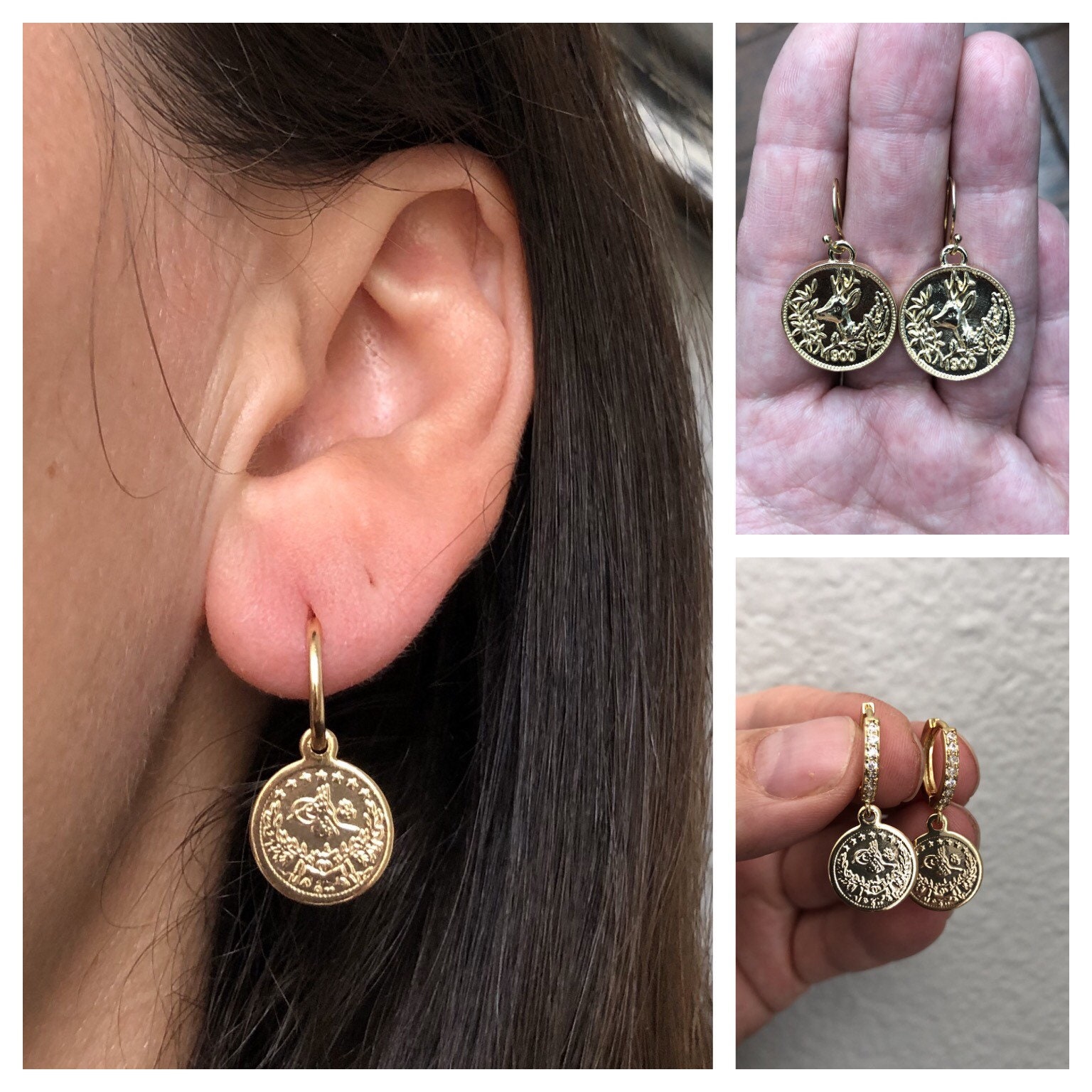 Dainty Coin Earrings Greek Coin Hoops Ancient Coin Earrings | Etsy