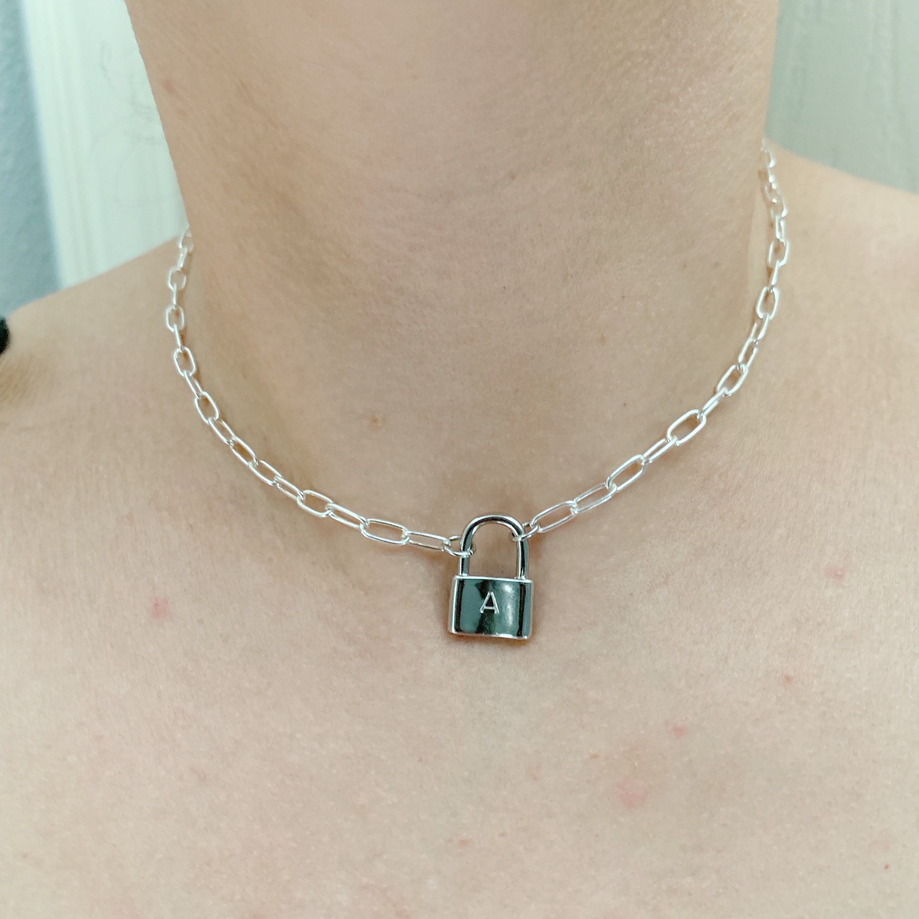 Personalized STERLING SILVER PAPERCLIP Chain Padlock Necklace - Etsy
