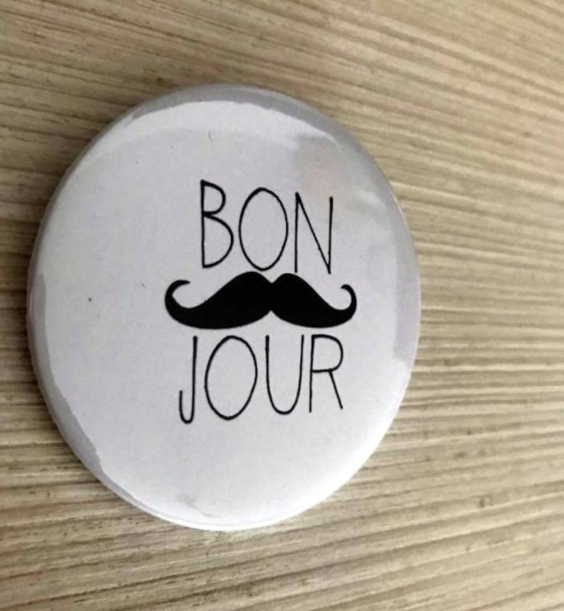 Bon Jour Pin Button / Pin Buttons / Black & White Pin Button / Mustage ...