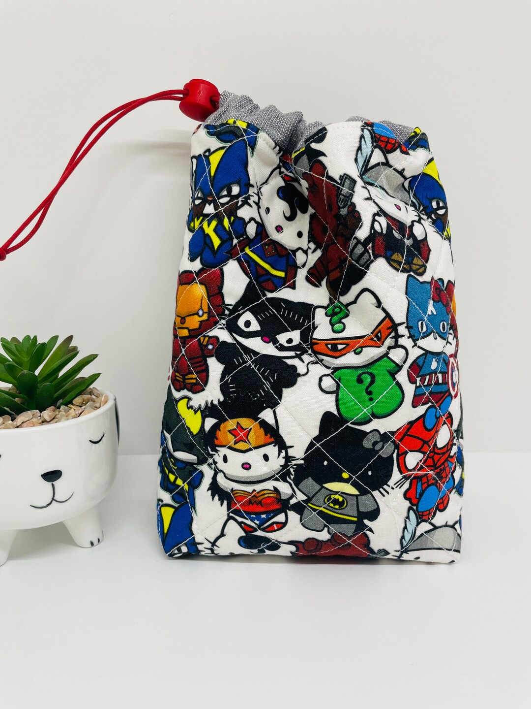 Cute Kawaii Super Hero Kitty Cats Quilted and Lined Drawstring Pouch - Etsy