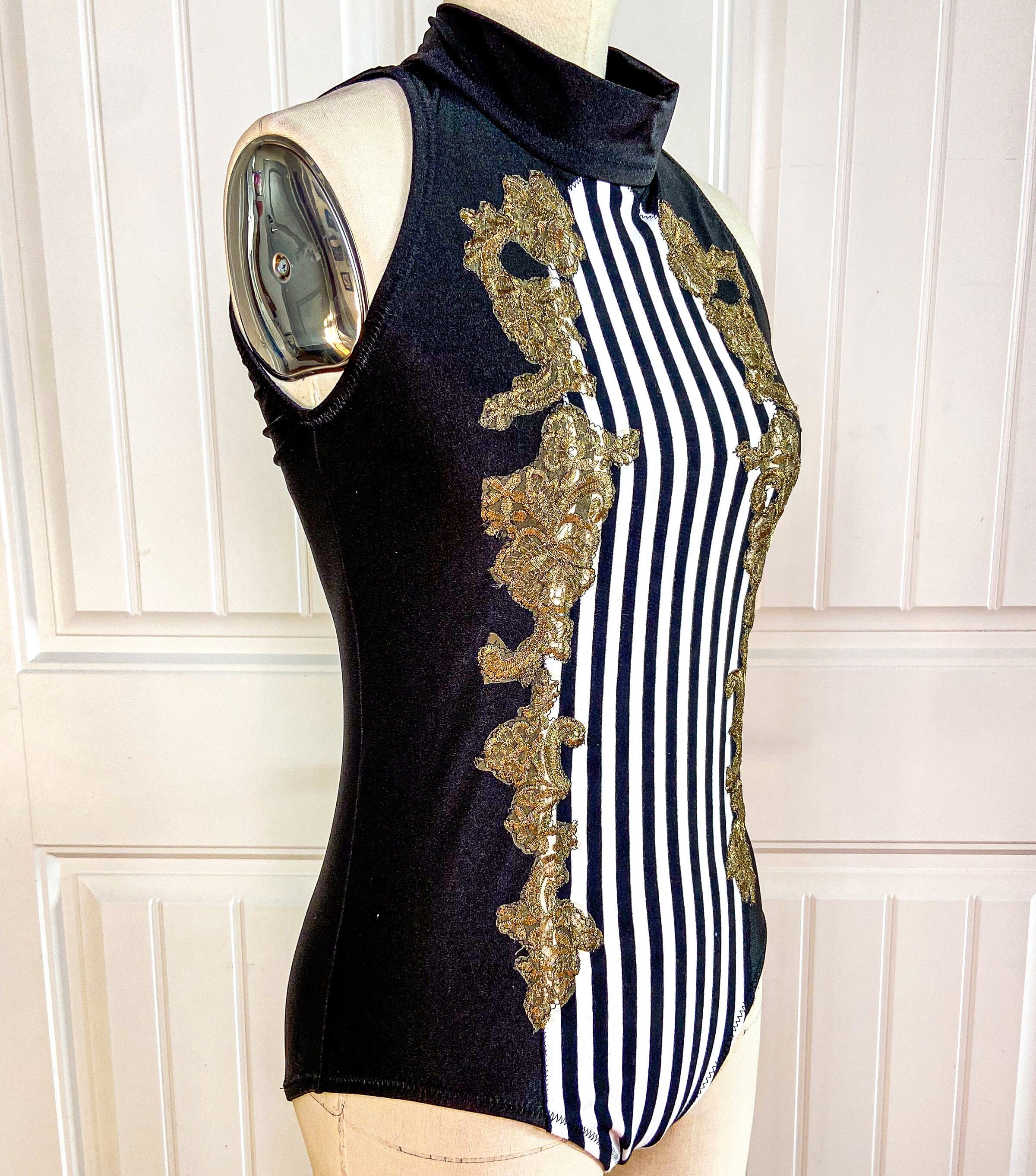 Vintage Circus Aerial Costume, Dance Leotard, Black White Stripe Medium ...