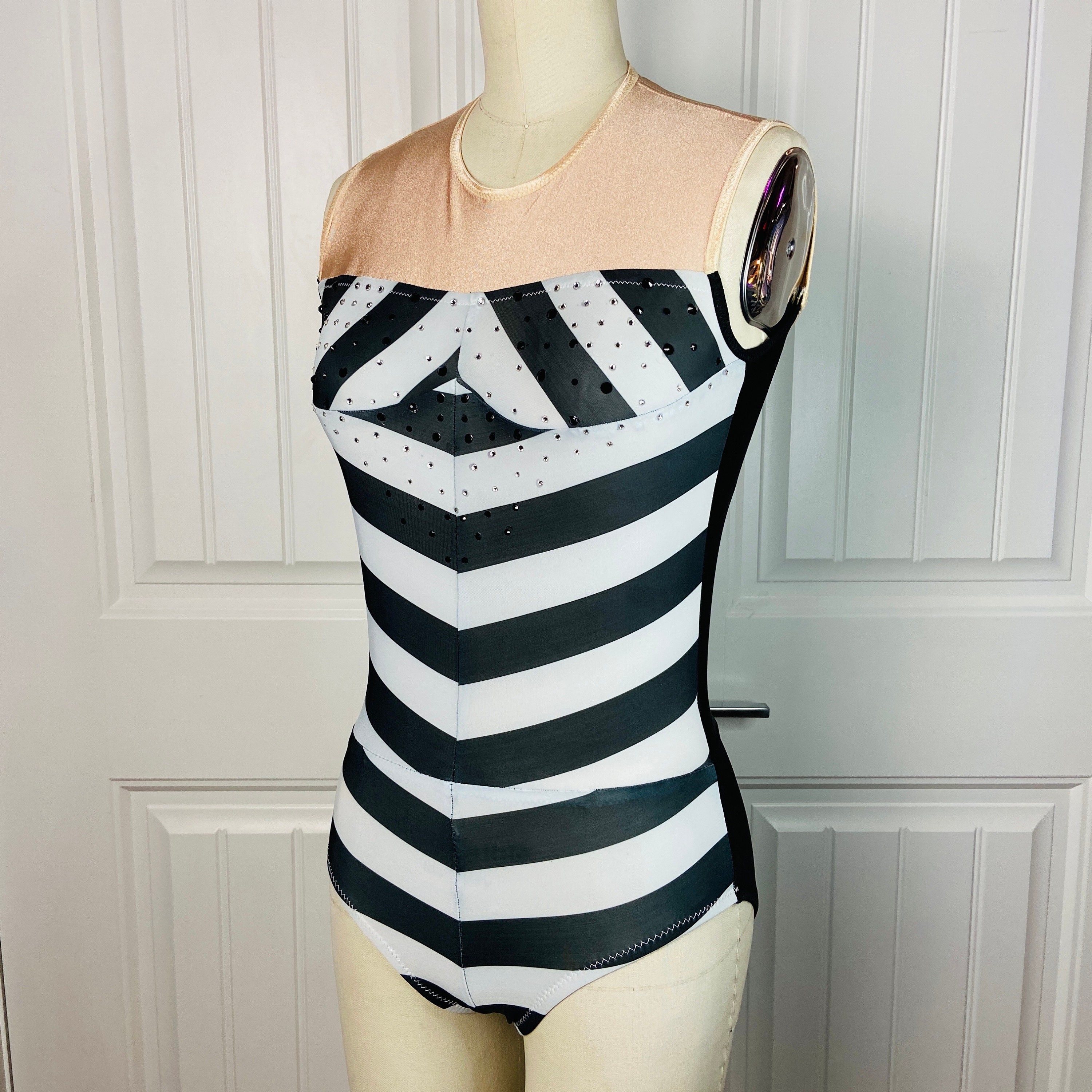Barbie Aerial Circus Costume, Black White Stripe Rhinestone Leotard ...