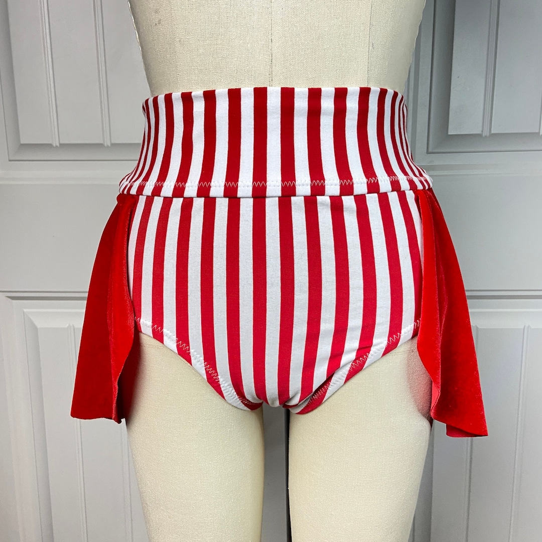 Carnival Candy Stripe Bustle Brief, Red White Shorts With Skirt - Made ...