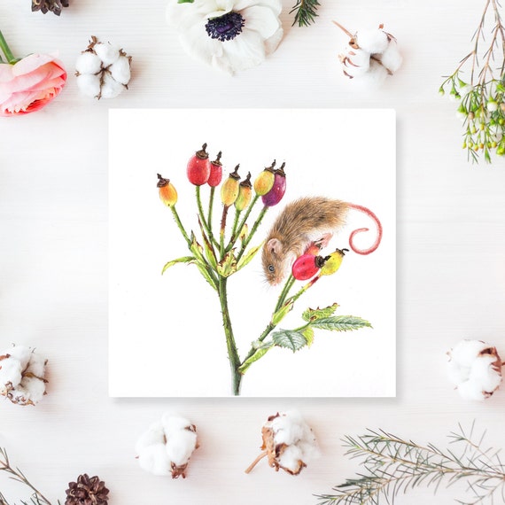 Mouse Greetings Card Harvest Mouse Card Blank Card Field - Etsy