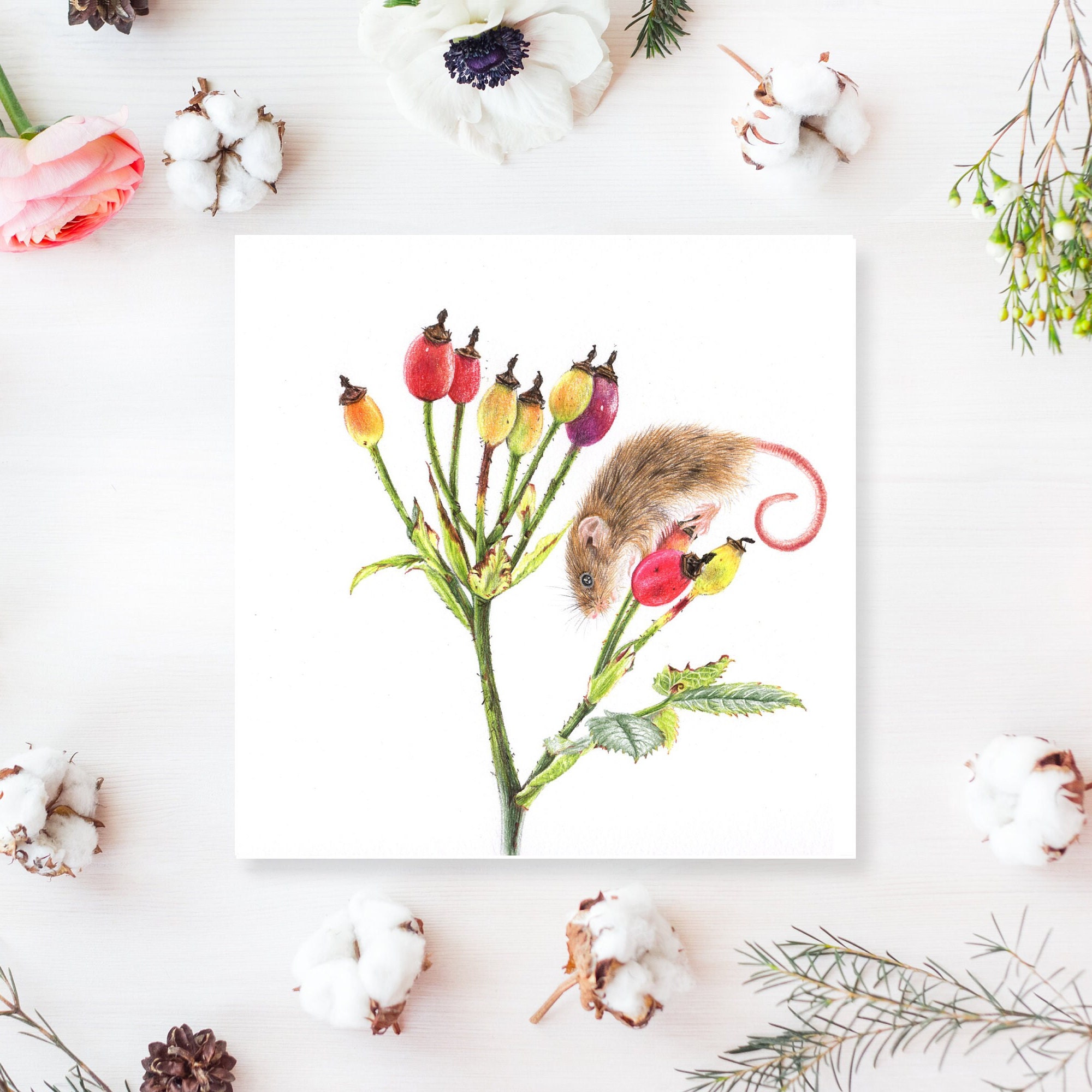 Mouse Greetings Card - Harvest Mouse Card - Blank Card - Field Mouse ...