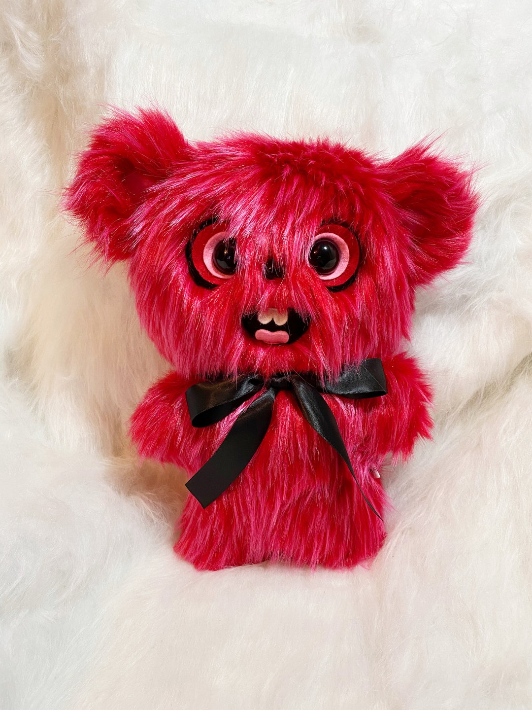 Raspberry Ripple Psychobilly Bear - Red & Pink Bear Plushie - Pastel ...