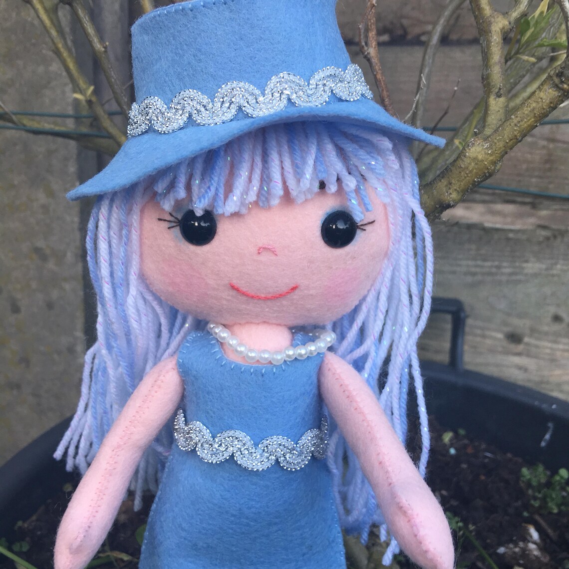 Blue Haired Doll Handmade OOAK Ragdoll Kawaii Girls Toys Cute Felt Doll ...