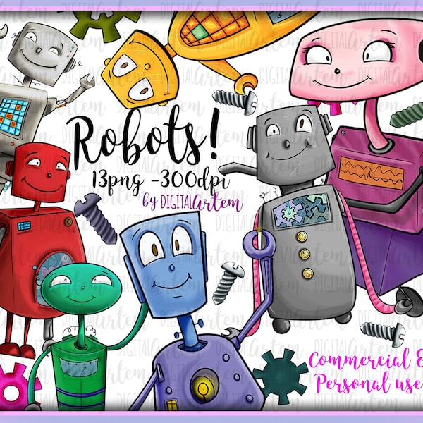 Cute Robot Clipart - Etsy