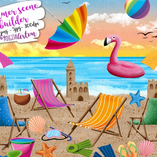 Beach Clipart mega Summer Clipart Bundle Scene Builder - Etsy
