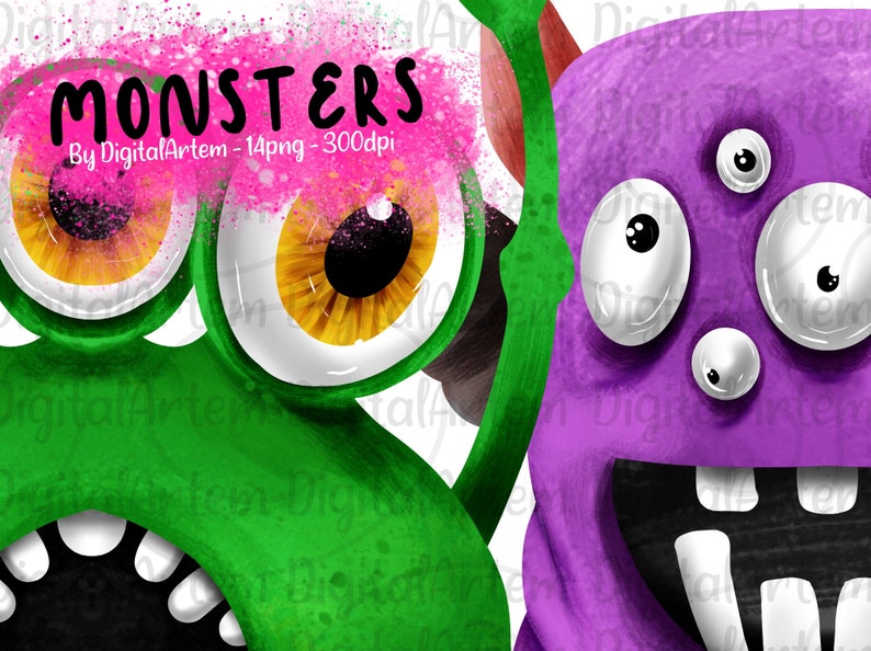 Monsters Clipart Bundle Set Halloween Cute Monsters - Etsy
