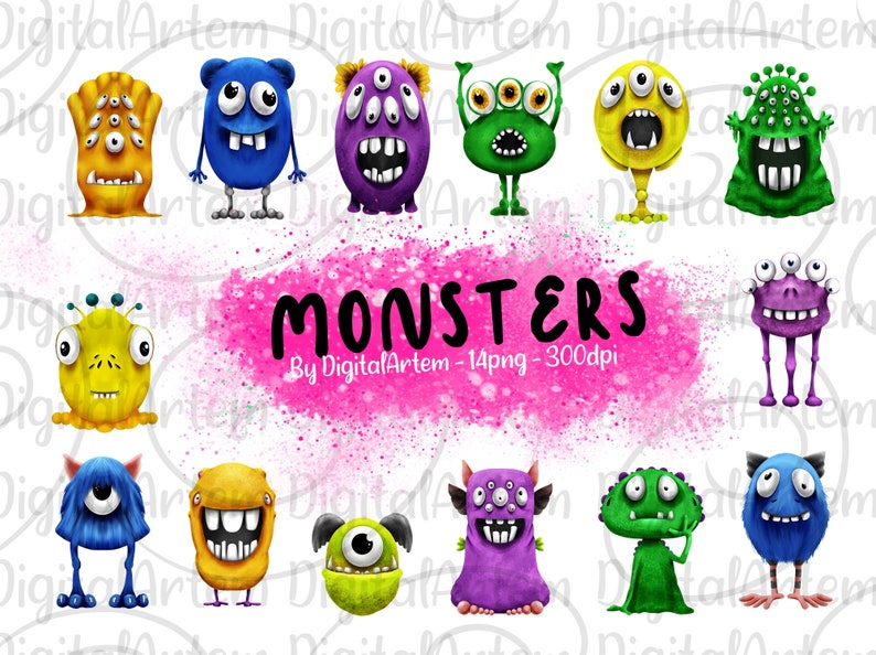 Monsters Clipart Bundle Set Halloween Cute Monsters - Etsy