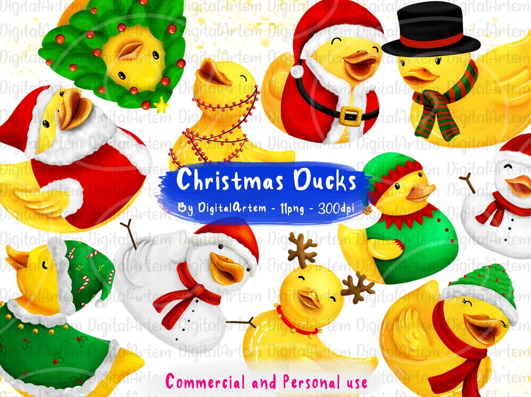 Christmas Rubber Ducks Clipart - Christmas Duck - Santa Duck - Seasonal ...