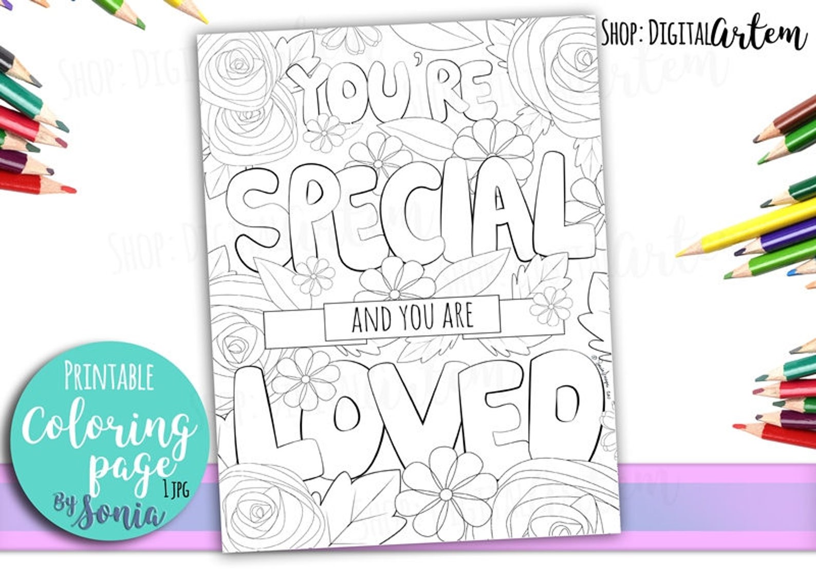 Coloring Page Positive Quote Flowers Colouring Page Love - Etsy