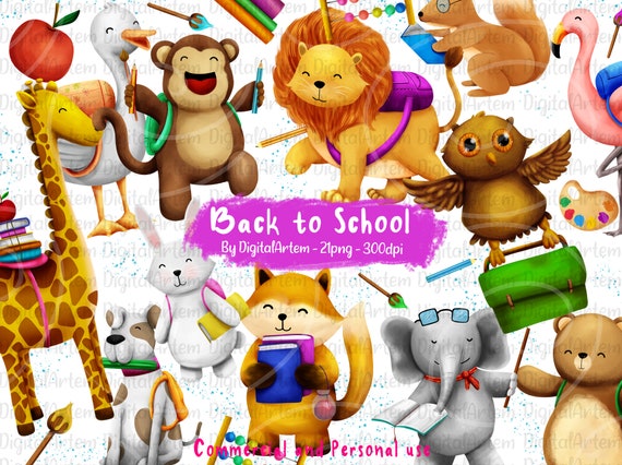 Back to School Animals Clipart Set School Clipart Set - Etsy