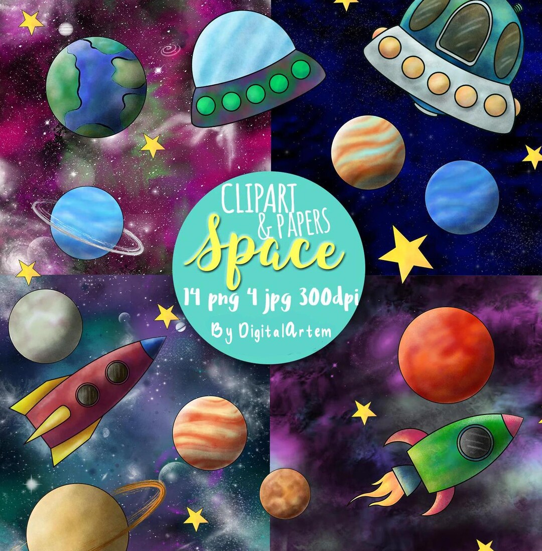 Space Clipart- Spaceship Clipart - Solar System - Earth - Planets - UFO ...