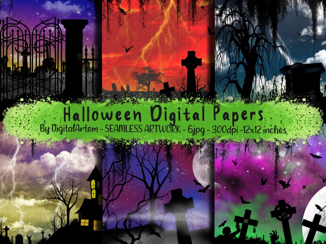 Halloween Scene DIGITAL Paper, Halloween Seamless Paper Pack, Creepy ...