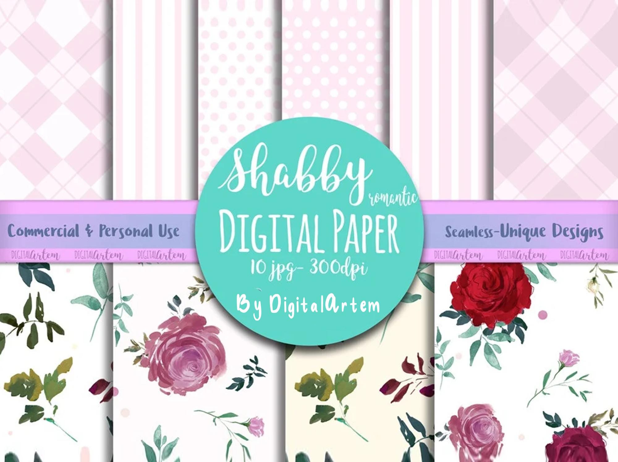 Floral Shabby Chic Digital Paper Pack, Floral Pattern, Floral Pink ...