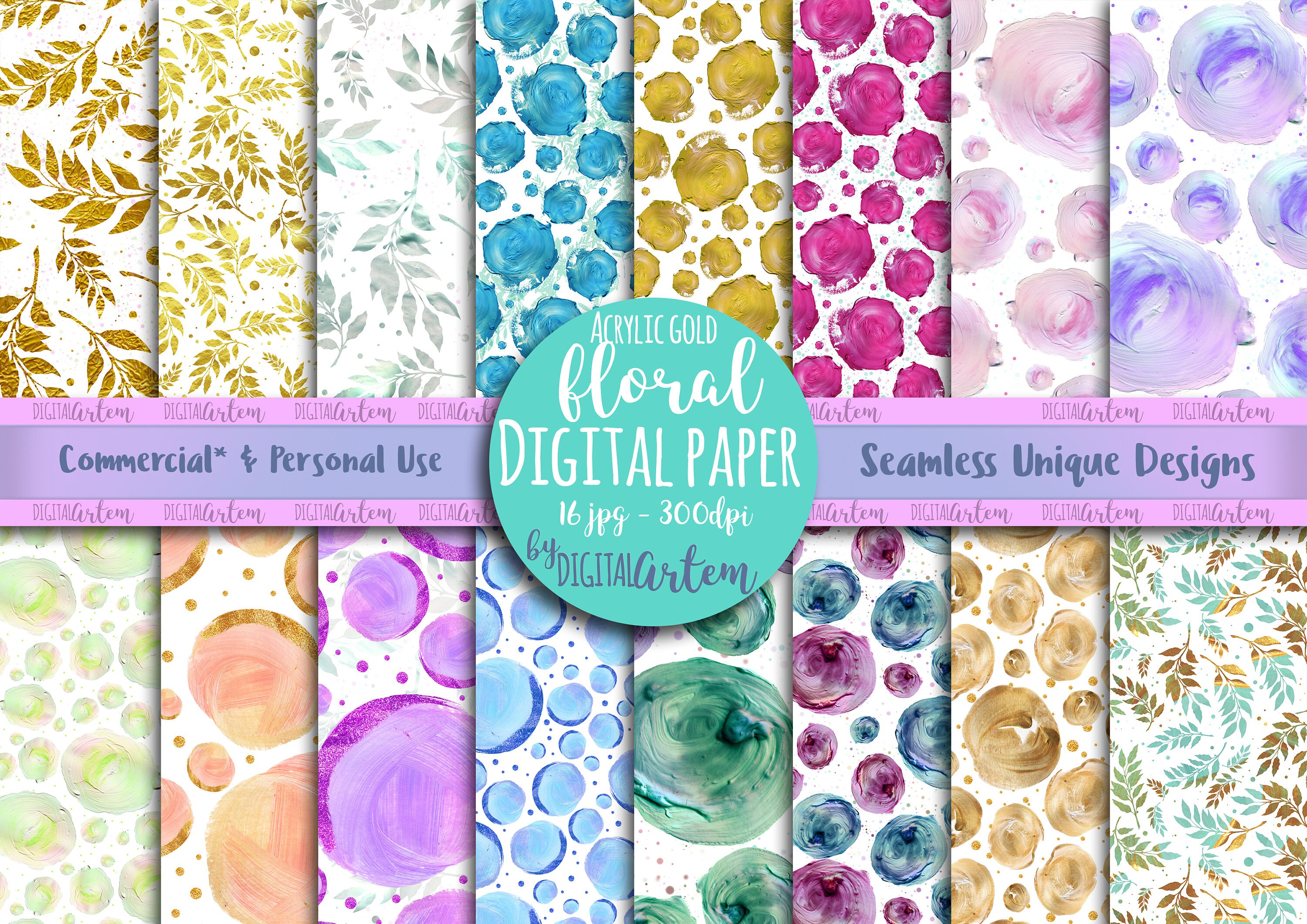 Seamless Paint Brush Digital Paper Flower Acrylic Brush | Etsy