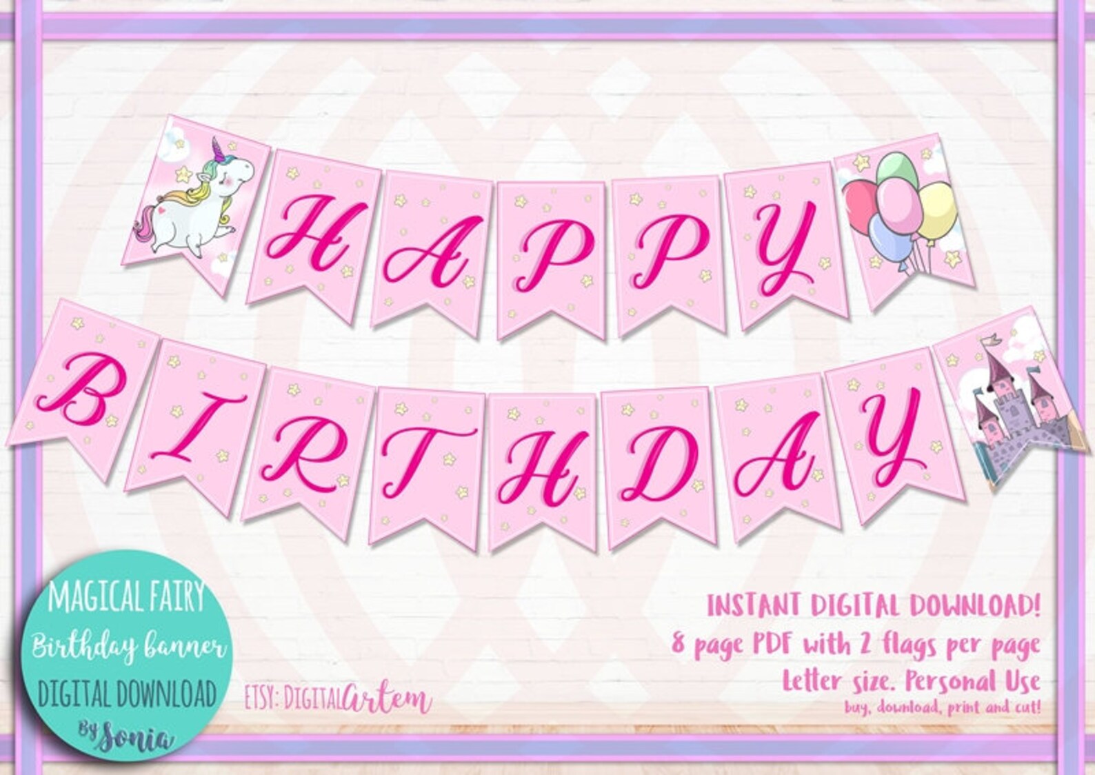 Magical Fairy Birthday Banner PRINTABLE Birthday Banner | Etsy