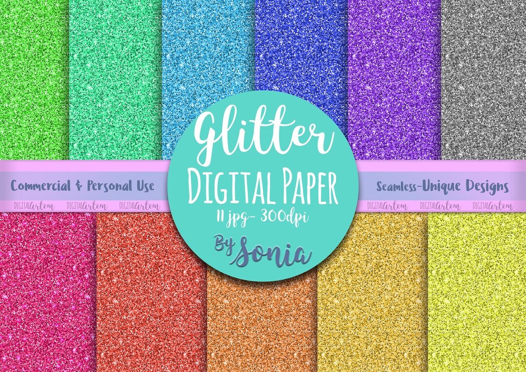 Glitter Digital Paper Rainbow Glitter Paper Digital Glitter Sparkly ...