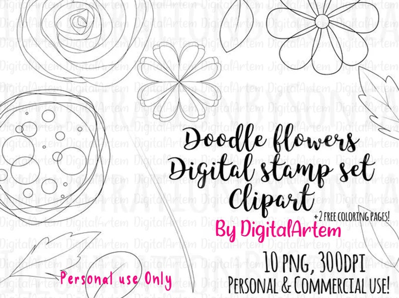 Doodle Flowers Clipart- Flower Stamps -digital Stamps - Digital Doodles ...