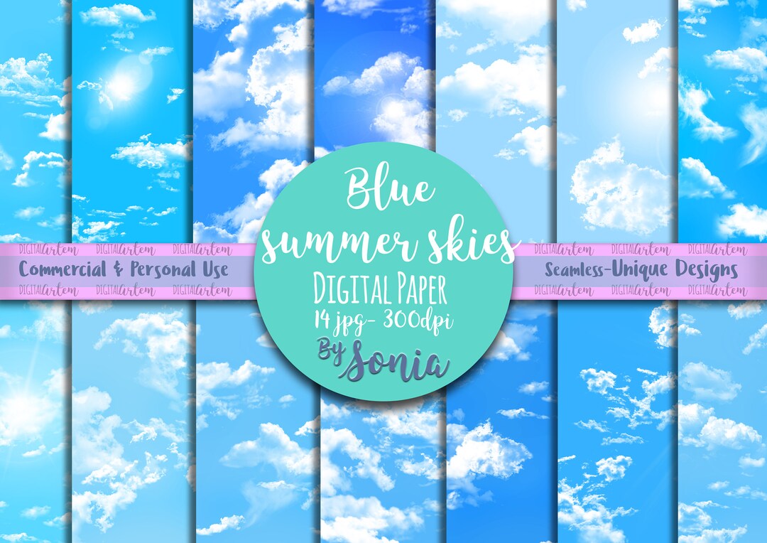 Blue Sky DIGITAL Paper Patterned Paper Clouds Sky Spring Clouds Digital ...