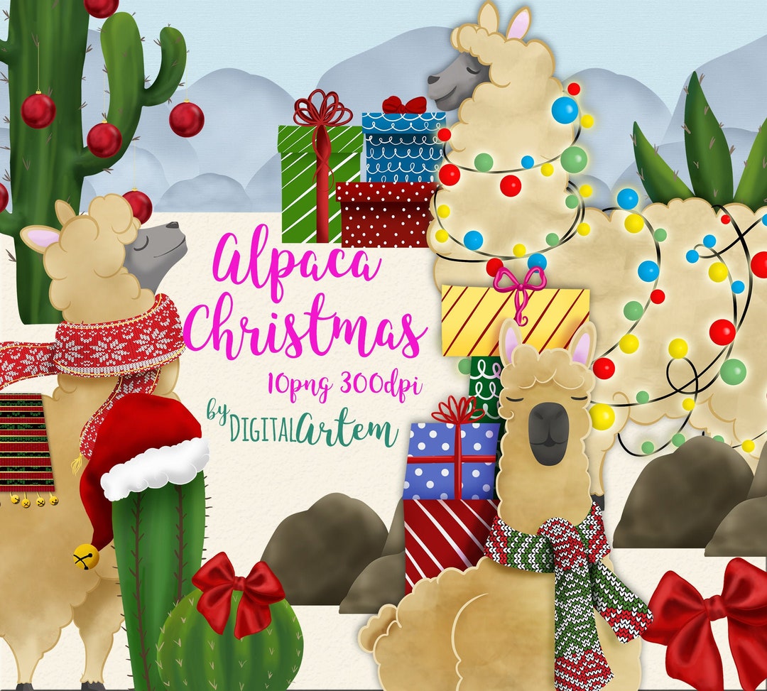 Christmas Alpaca Llama Clipart, Christmas Clip Art, Festive, Cute ...