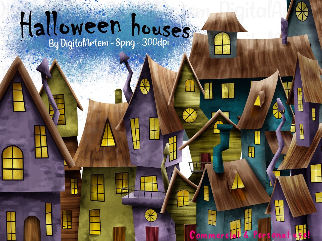Halloween Houses Clipart Set - Spooky Houses - Whimsical Houses Clipart ...