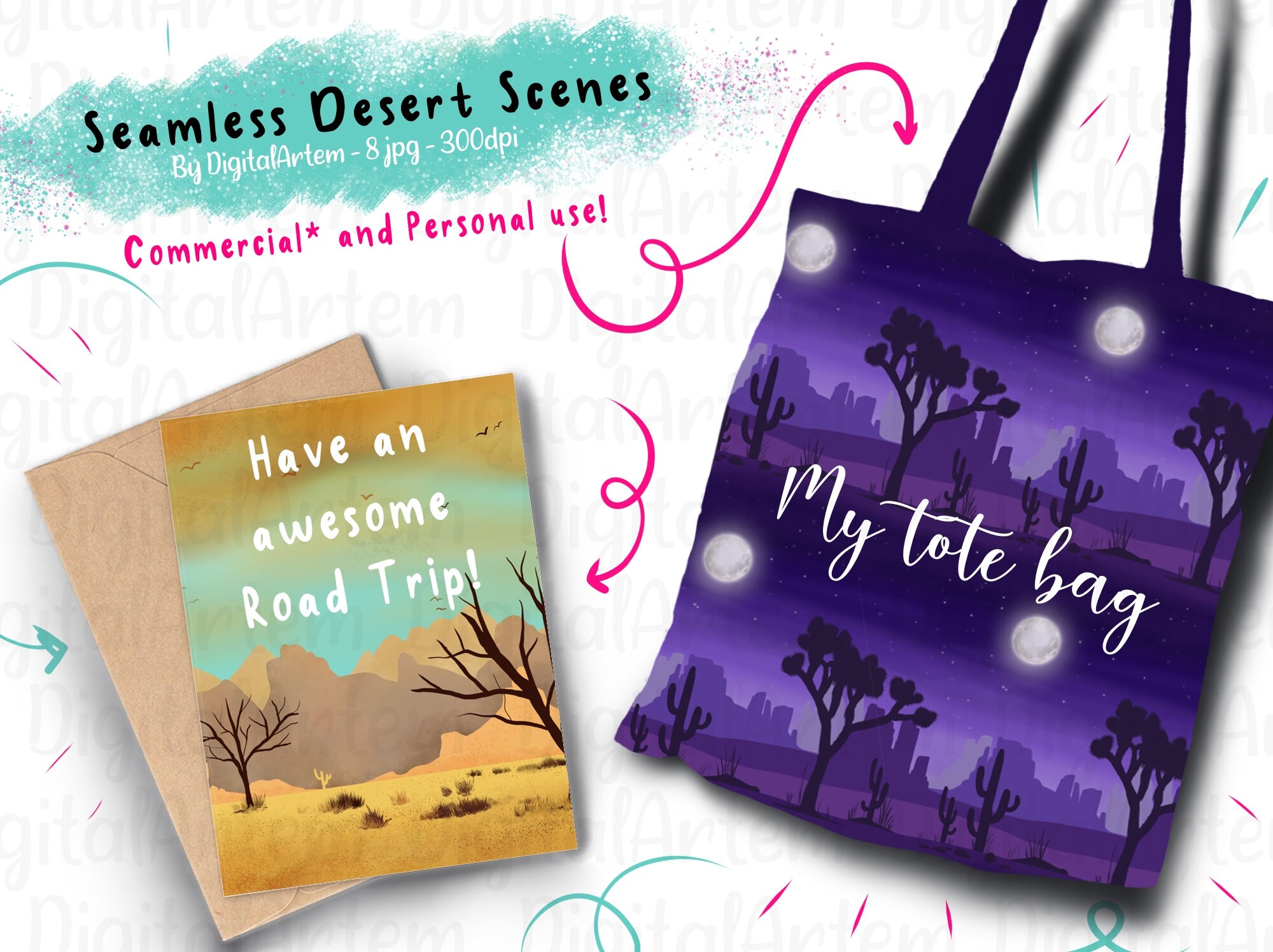 Seamless Desert Sunset Scenes - Seamless Digital Papers- Desert - Sand ...