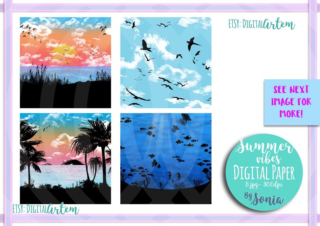 Summer Scene Background DIGITAL Paper Beach Vacation Paper | Etsy