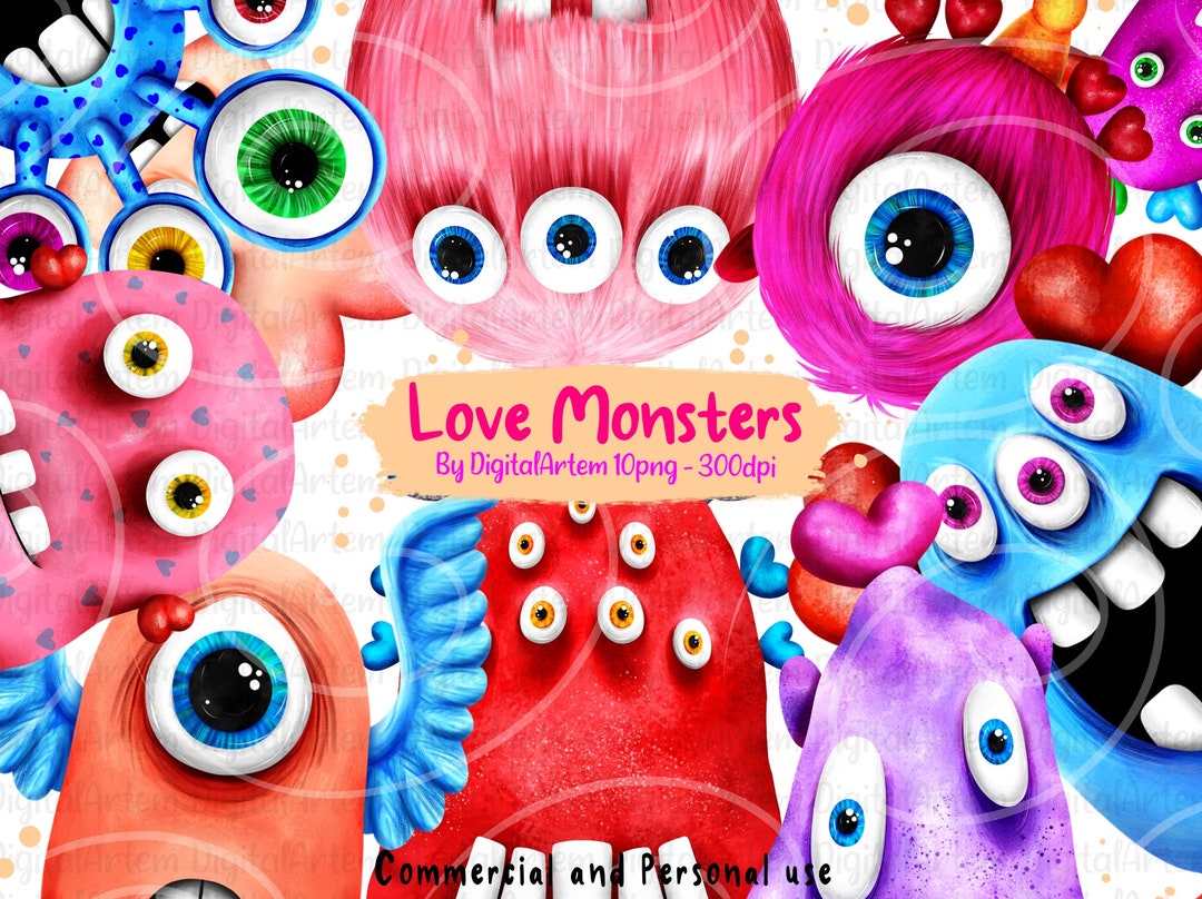 Cute Valentine Monsters Clipart - Love Monsters - Cute Monster Clipart ...
