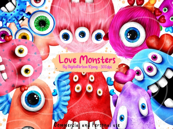 Cute Valentine Monsters Clipart Love Monsters Cute Monster | Etsy