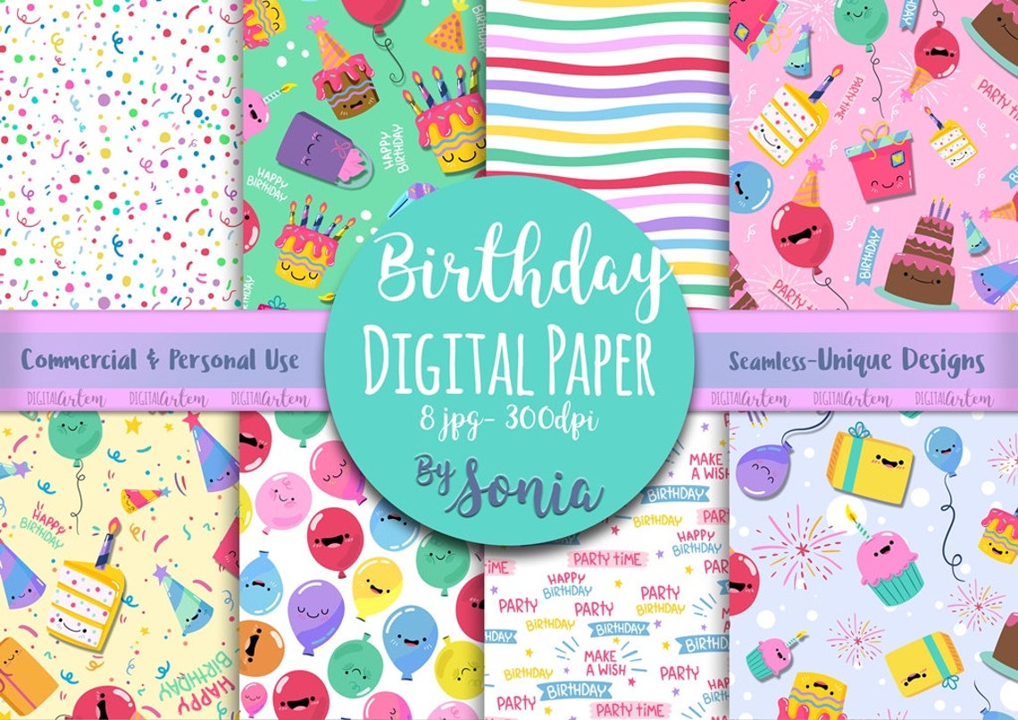 Birthday Digital Paper Birthday Party Patterned Paper Kid - Etsy Australia